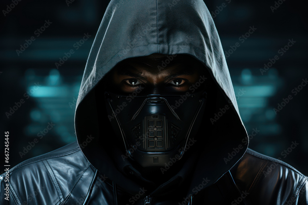 Hacker in the hood silhouette in the dark isolated on white background ...