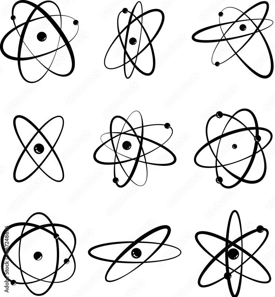 Vetor de atom orbit set cartoon. technology sphere, molecular nuclear ...