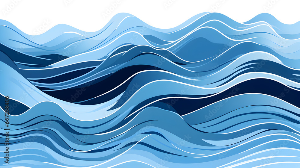 Blue curves and the waves of the sea drawing, isolated on transparent ...