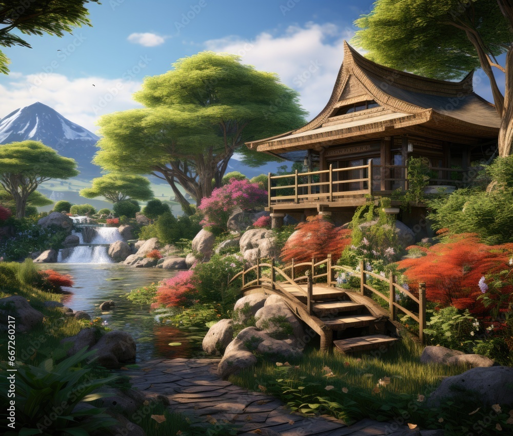 a landscaped house is shown in the garden, in the style of jessica ...