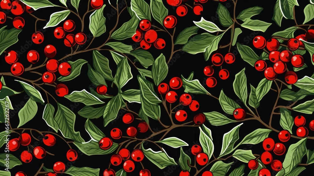 Holly leaves decoration with red berries. Christmas background with ...