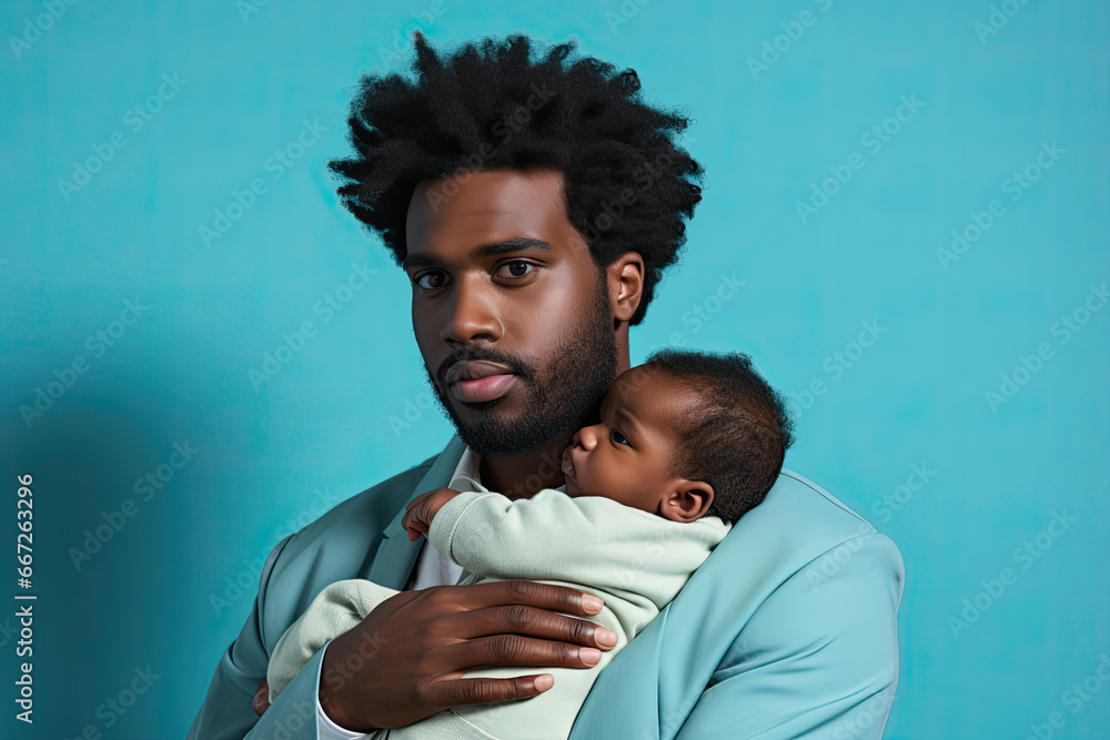 African-american father and son portrait on gradient studio background ...