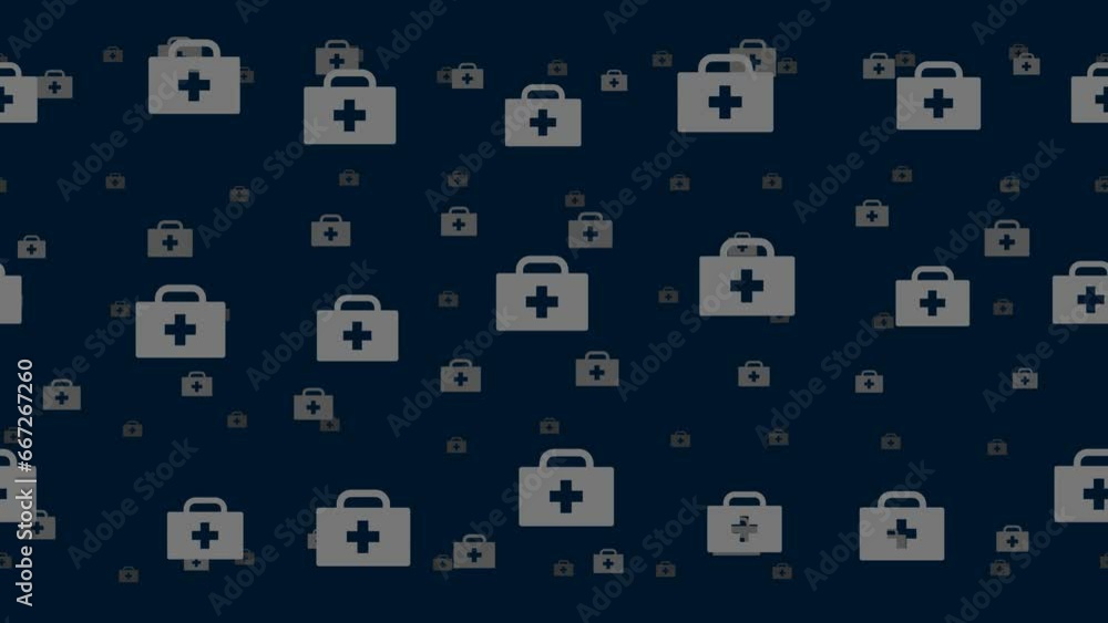 First aid symbols float horizontally from left to right. Parallax fly ...