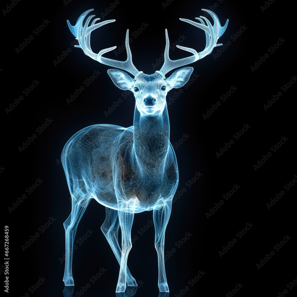 Graphic silhouette of an adult deer on a black background. X-ray of a ...