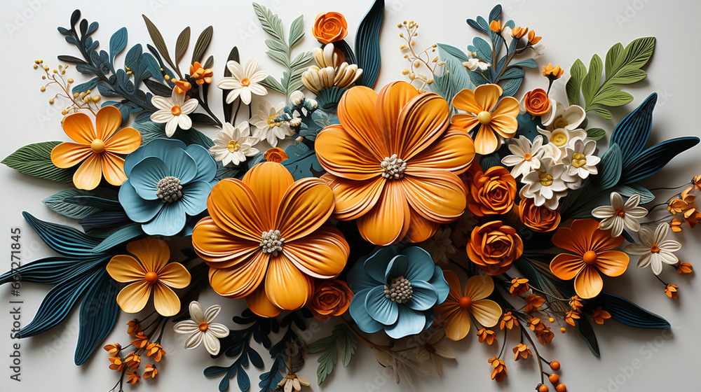 Polymer clay nature study: A polymer clay tableau of leaves, flowers ...