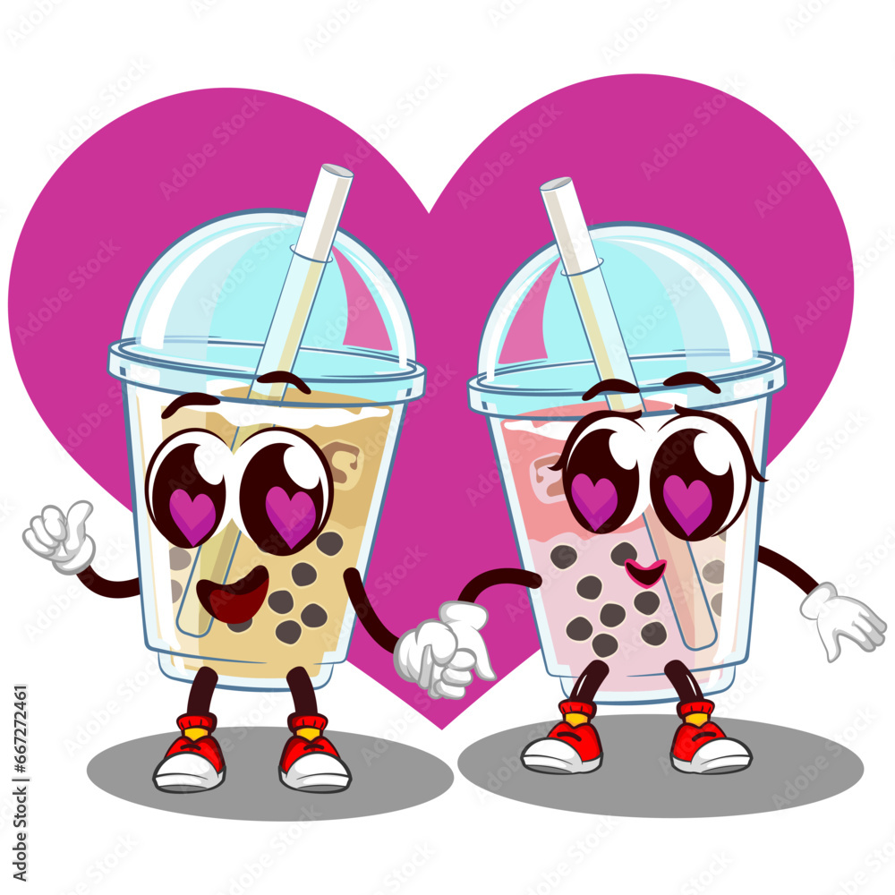mascot character of a pair of iced boba glasses with a cute face posing ...