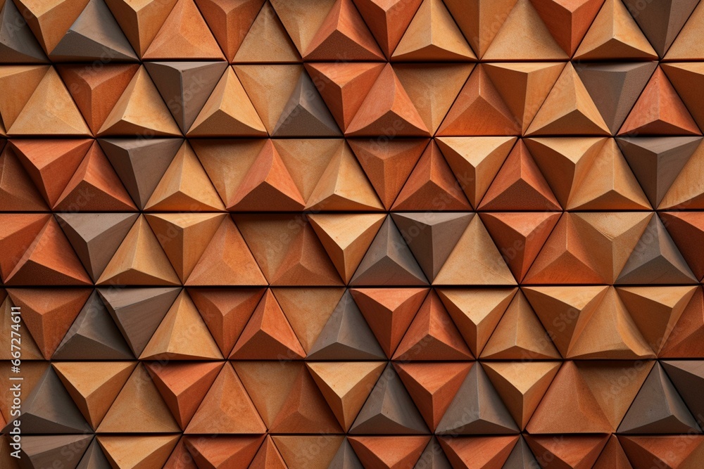 ภาพประกอบสต็อก Arranged triangular tiles form a wall with stacked ...