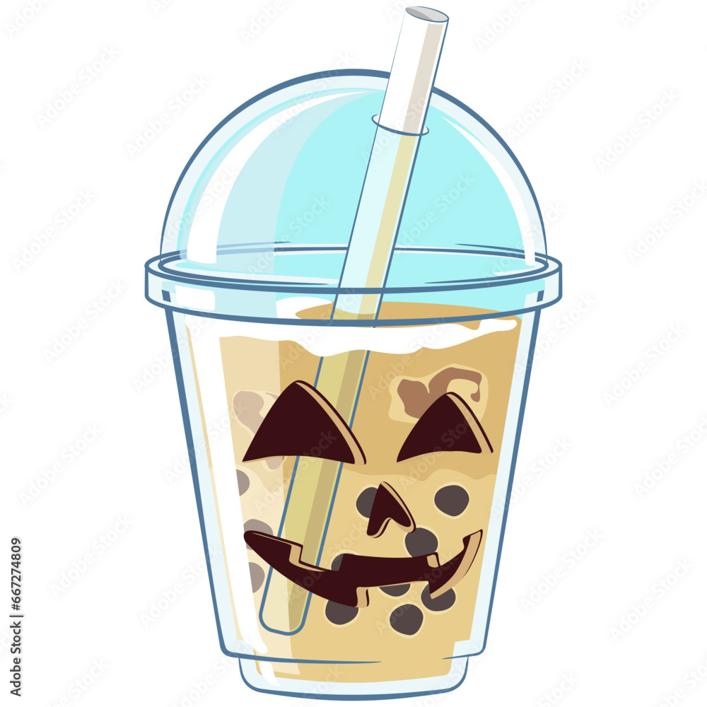 character mascot of a glass of boba ice with a funny scary face for ...