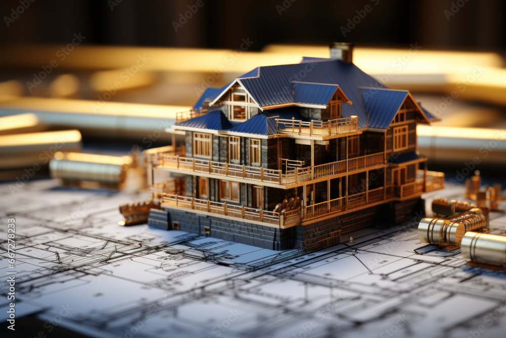 A stack of architectural blueprints, showcasing the vision and ...