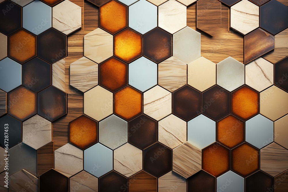 Glossy mosaic wall of hexagonal bricks forming a 3D render. Stacked ... Glossy mosaic wall of hexagonal bricks forming a 3D render. Stacked ...