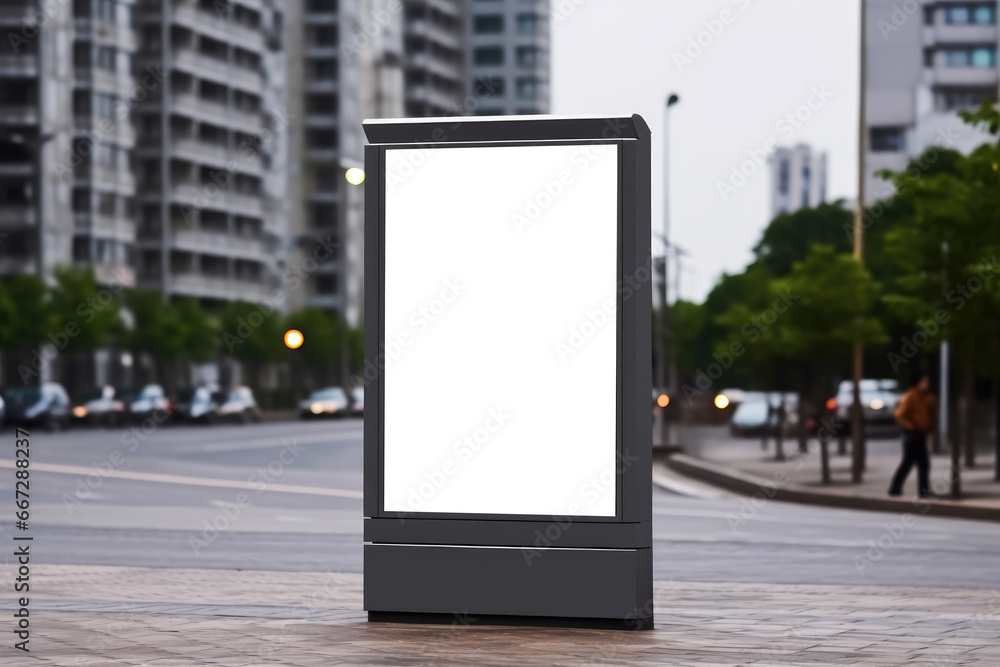 Mockup. White blank advertising billboard, vertical street digital ...