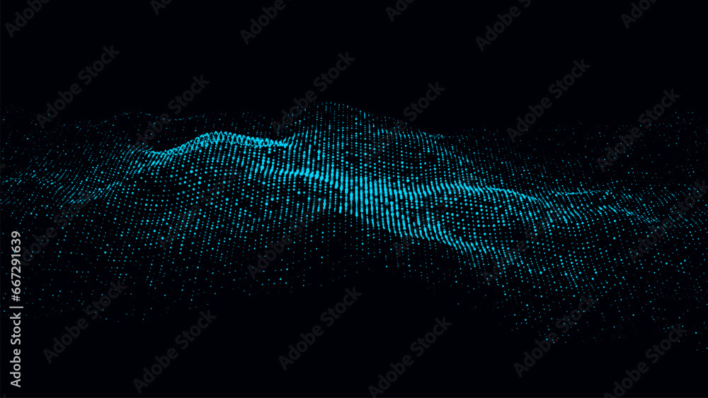 Digital halftone wave on the dark background. Abstract modern blue ...