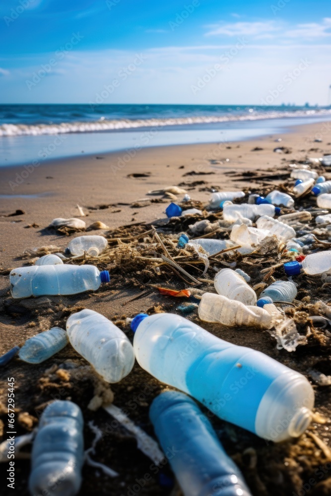 Plastic trash on beach is an unsightly issue simultaneously creating risks to local wildlife ...