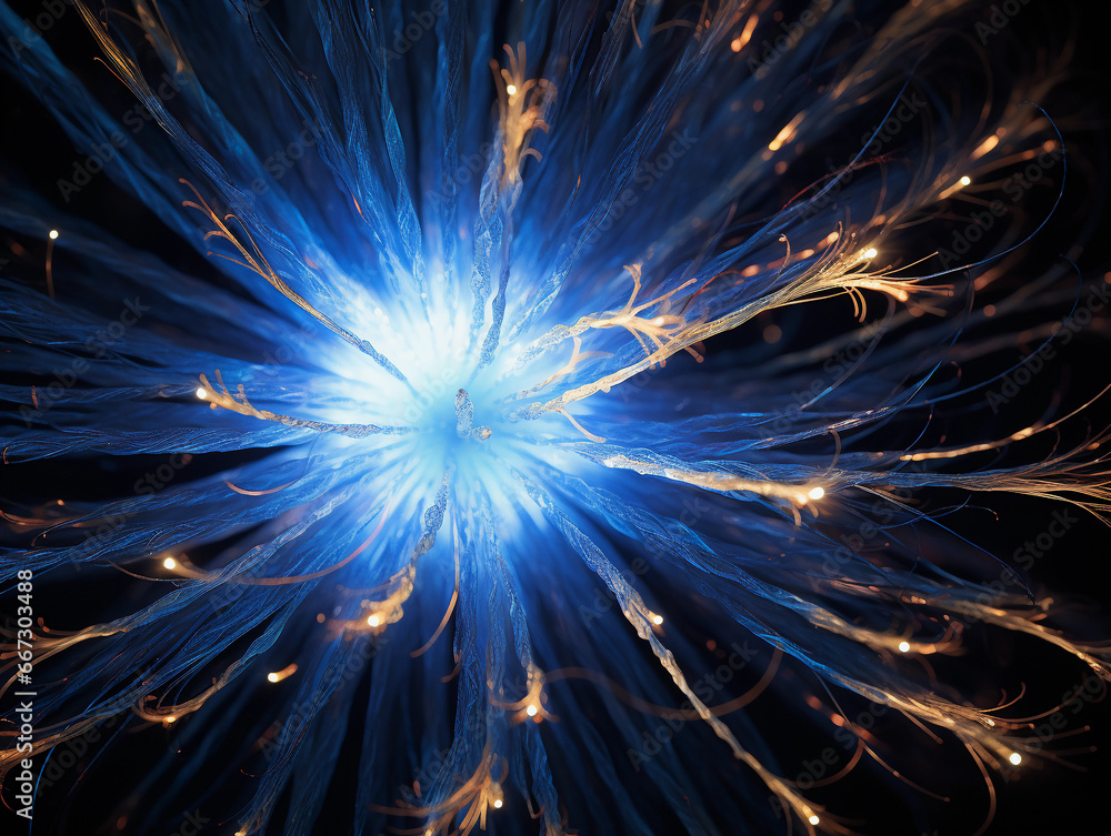 firework bloom, royal blue core with gold streaks, hyper - realistic ...