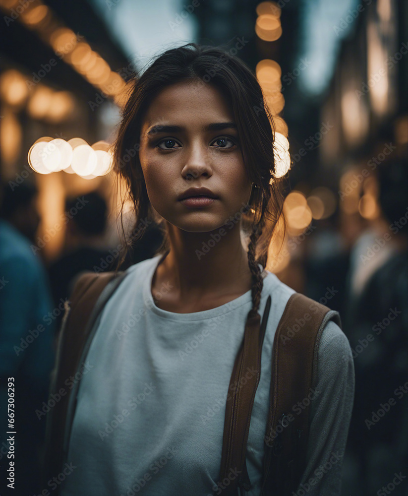 documentary photography, girl among soldiers, dark skin, sadness ...