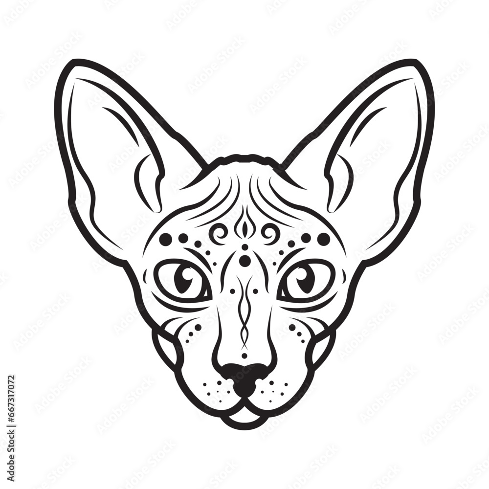 Vector occult mystical cat vector black and white illustration Stock ...