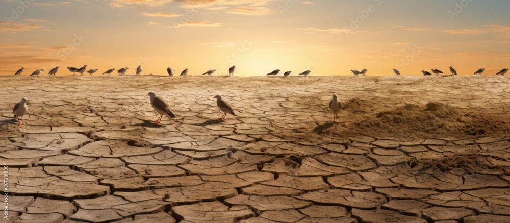 Drying lakes and plants affected by desertification and drought ...