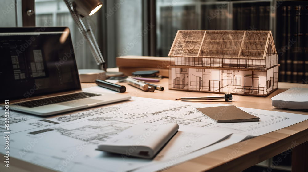 Architect or engineer drawing up blueprints for a residential ...