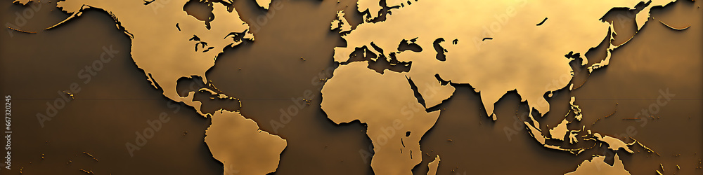 wide horizontal banner of world map embossed in stylized illustration ...