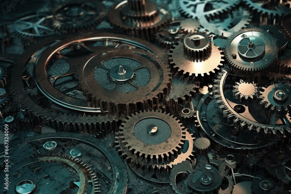 Mechanisms with cogs and gear wheels. Advanced digital tech and ...