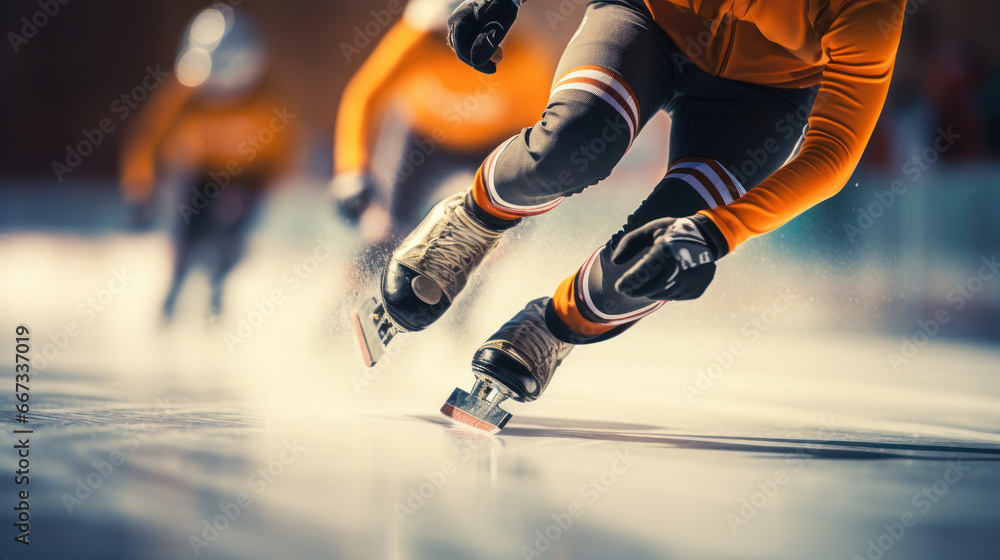 Speed skaters compete on ice, showcasing their agility and speed in ...
