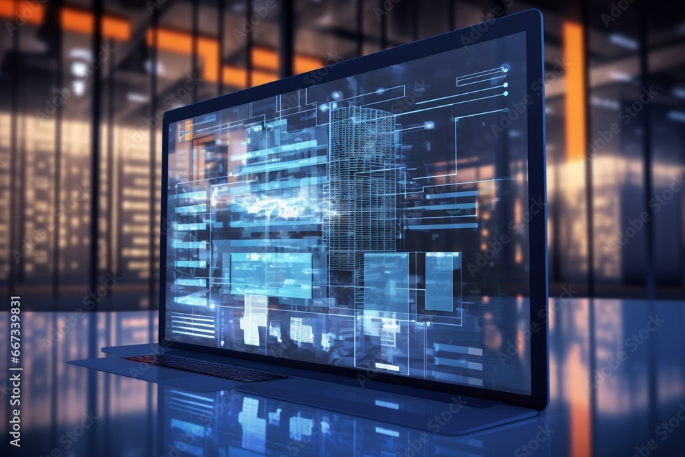 An image of building information modeling (BIM) displayed on a virtual ...