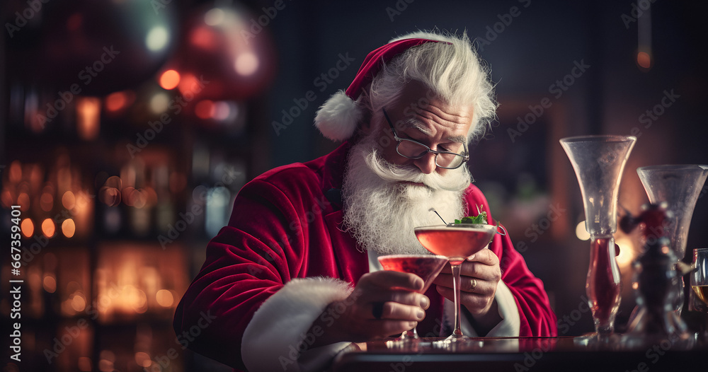 Santa Claus bartender, New Year cocktail, Christmas bar alcohol, Old ...