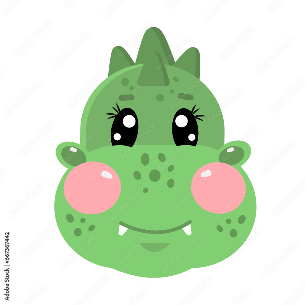 Cartoon kawaii cute dinosaur face for children isolated on white ...