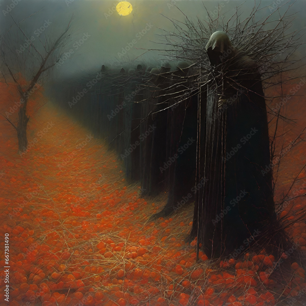 Evil forest trees of Death and demons a scene out of Hell art Stock ...