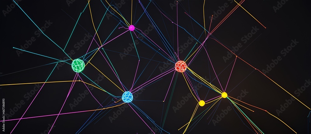 Colorful glowing straight lines and nodes representing neural networks ...