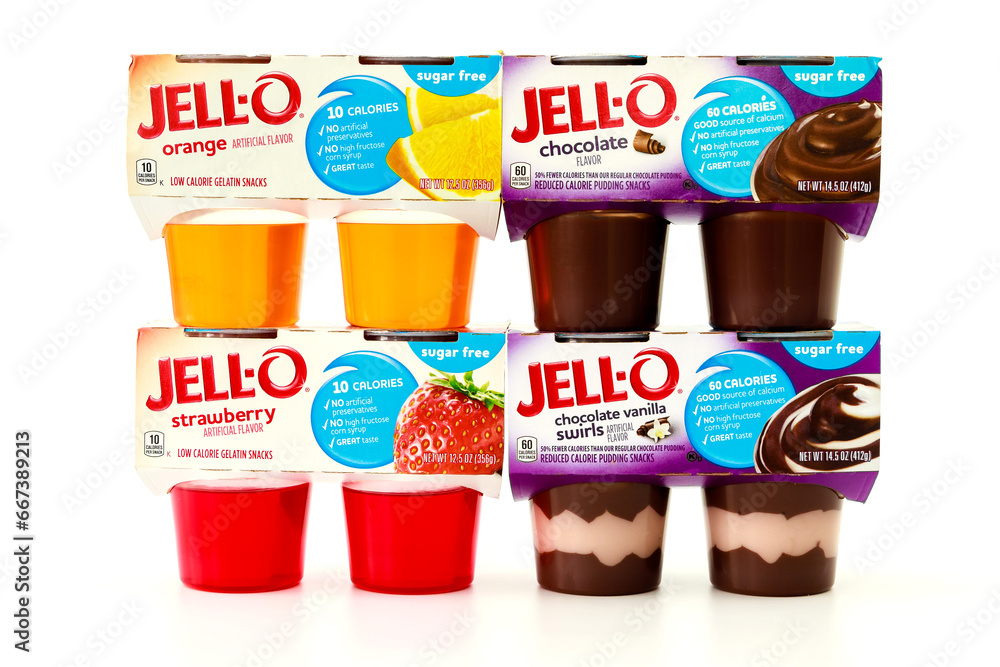 February 3, 2023. Spartanburg, SC USA. Various Jello-O gelatin snacks ...