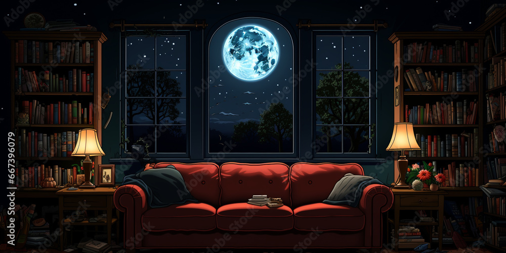 cozy lo-fi living room at night, vtuber asset twitch zoom OBS screen ...