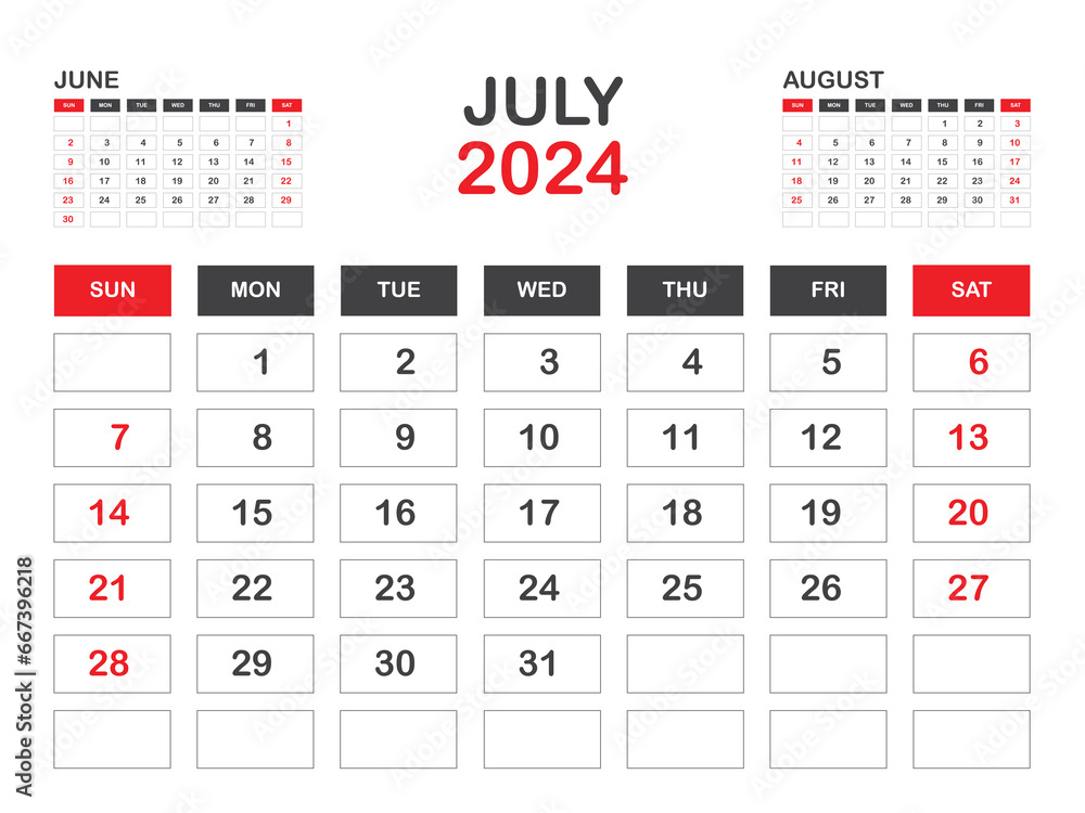 Calendar 2024 template minimal style, July 2024 template, Desk calendar ...