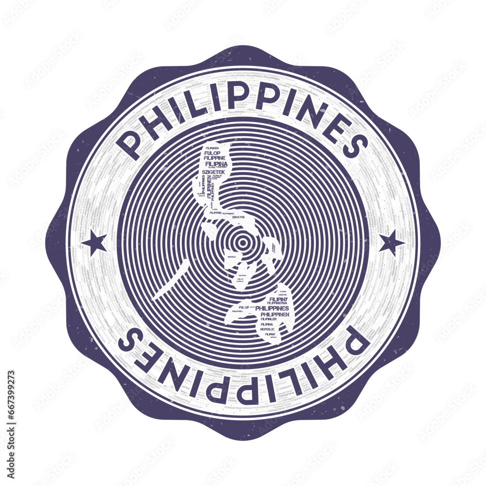 Philippines seal. Country round logo with shape of Philippines and ...