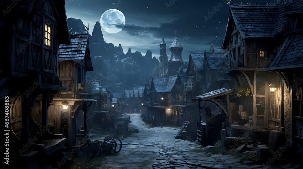 Medieval village background wallpaper poster PPT Stock Illustration ...