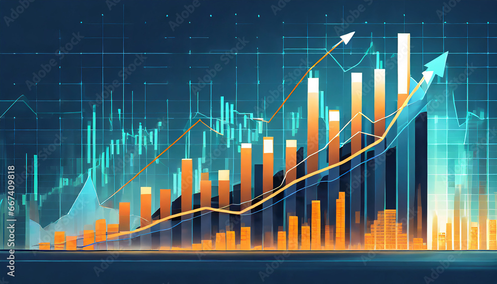 dynamic market chart depicts the steady increase of business stocks ...