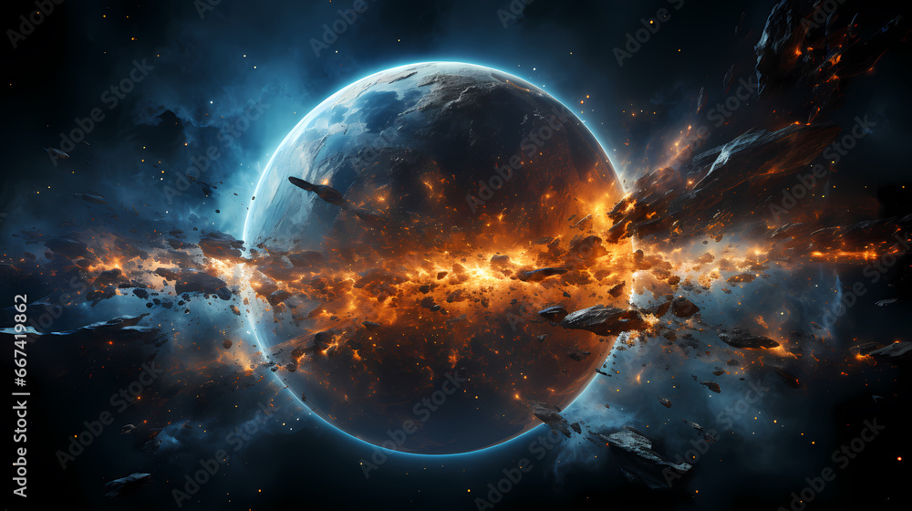 Earth in space science fiction background wallpaper poster PPT Stock ...