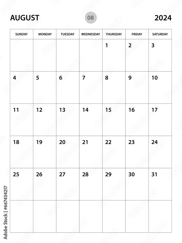 August 2024 year planner template, calendar 2024 desgin, monthly and ...