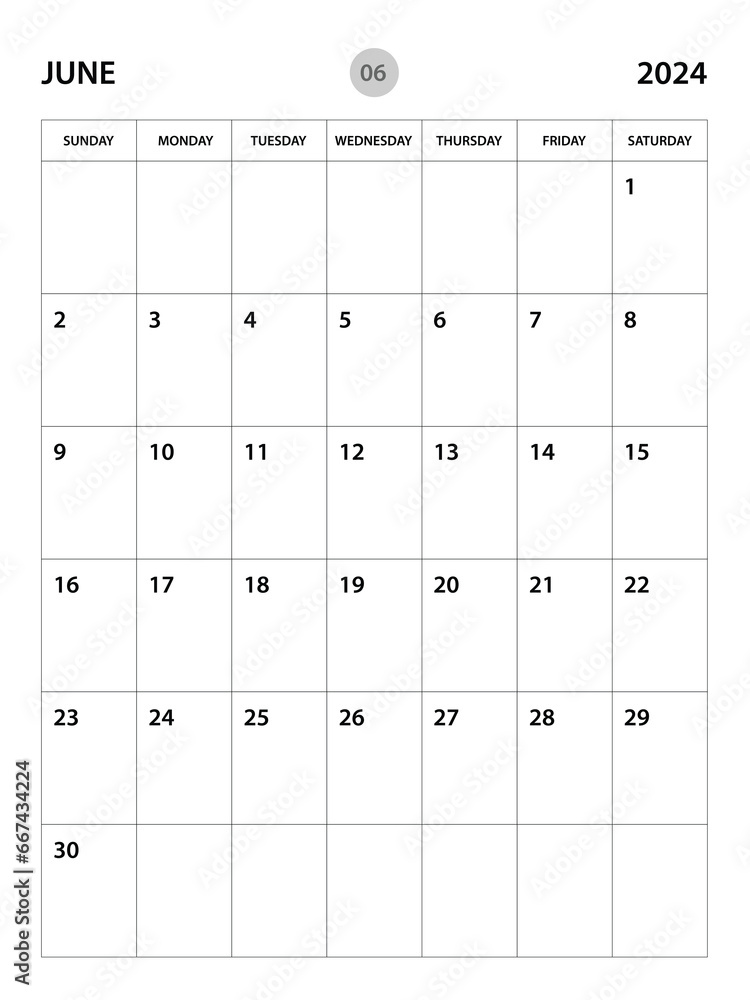 June 2024 year planner template, calendar 2024 desgin, monthly and ...