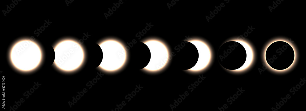 Full moon eclipse concept illustration. Set of moon phases or stages ...