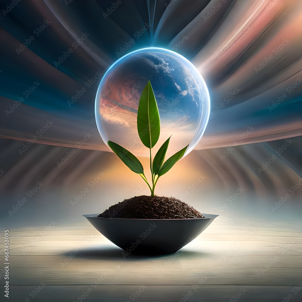 conic Representation of a Seed Sprouting A hyper-realistic, premium ...