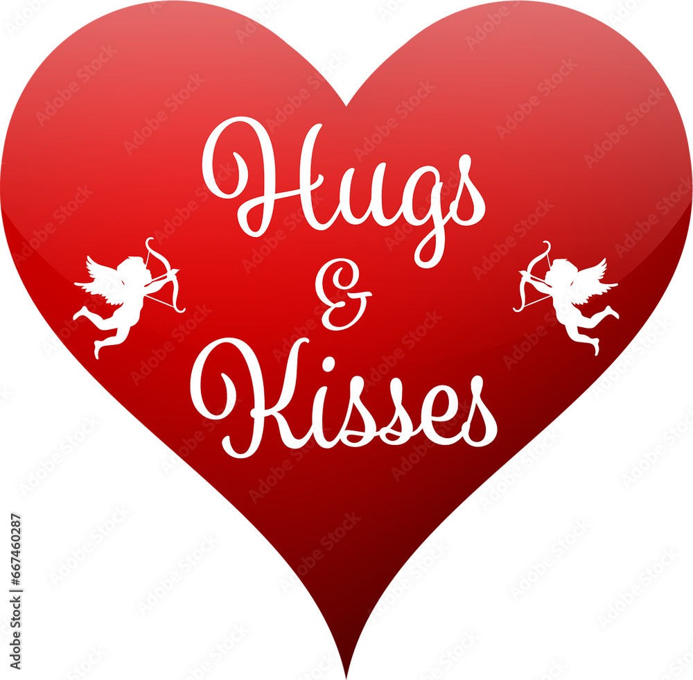 Digital png illustration of heart with hugs and kisses text on ...