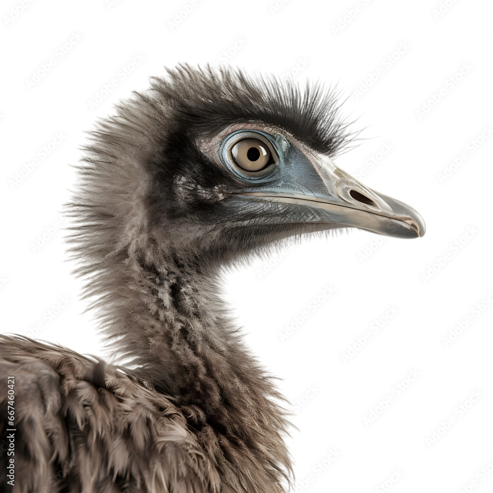 close up shot, side view a emu's head isolated on transparent ...