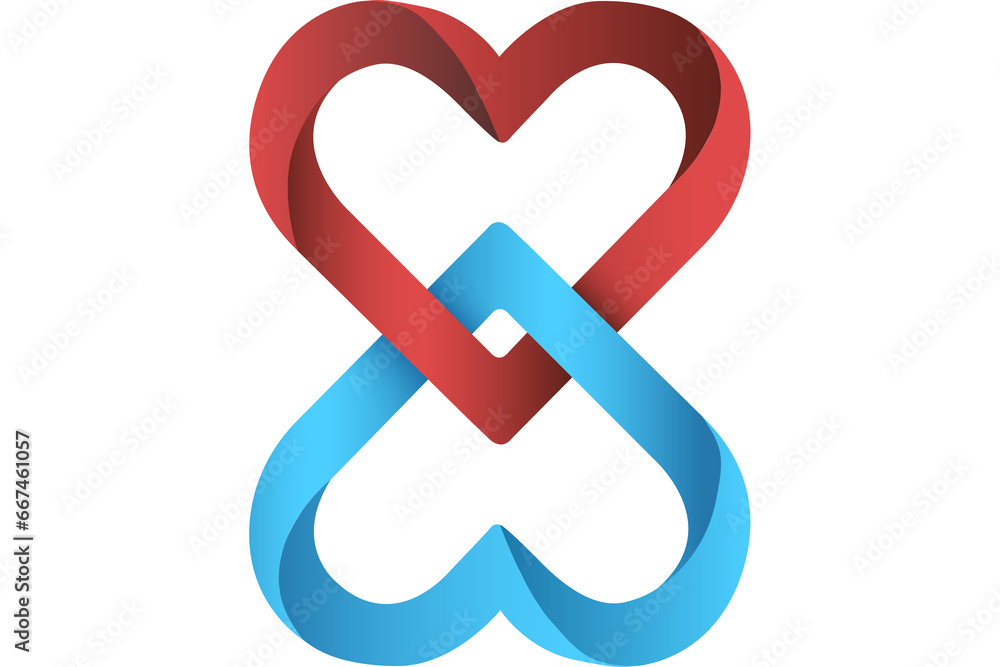 Digital png illustration of two red and blue hearts connected on ...
