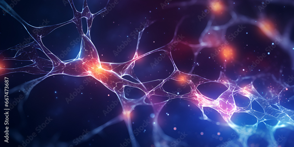 Blue purple neurons cells with glowing in human brain Active nerve ...