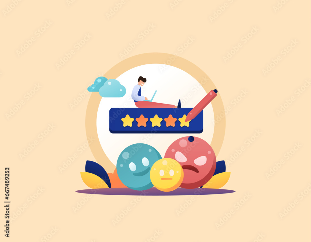 Star rating. The buyer or client gives a 5 star rating. customer ...