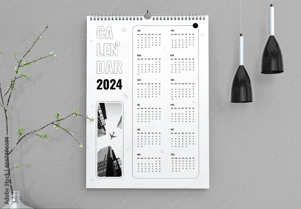 Wall Calendar 2024 Template Stock Template | Adobe Stock