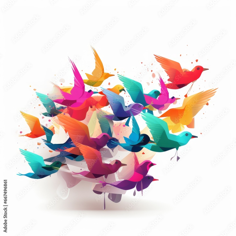 Cartoon a group of birds flying in formation, representing ...