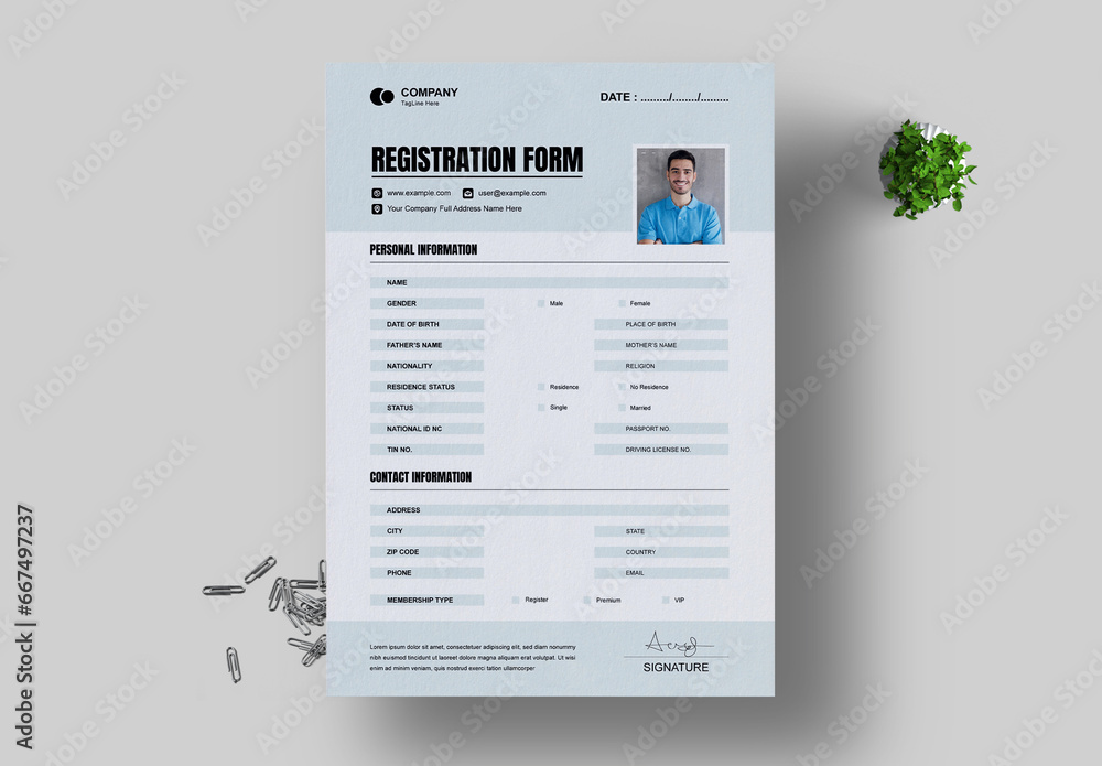 Registration Form Design Layout Stock Template | Adobe Stock