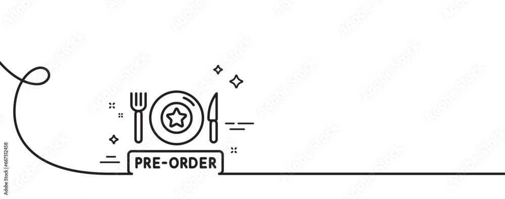 Pre-order food line icon. Continuous one line with curl. Order meal ...